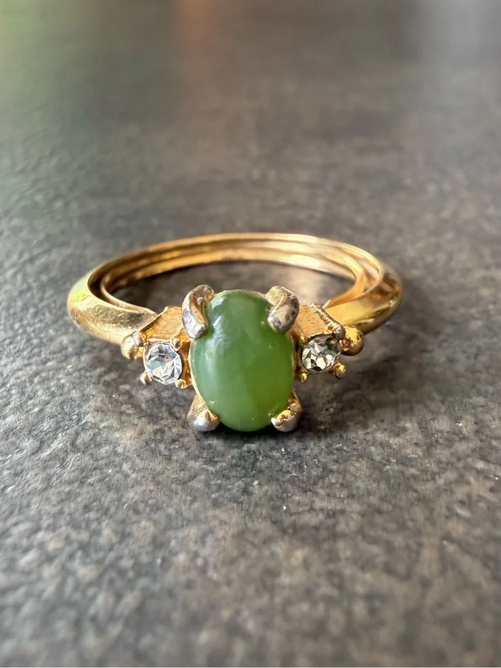 Avon | Jewelry | Vintage Avon Ring With Green Jade Center And Clear ...